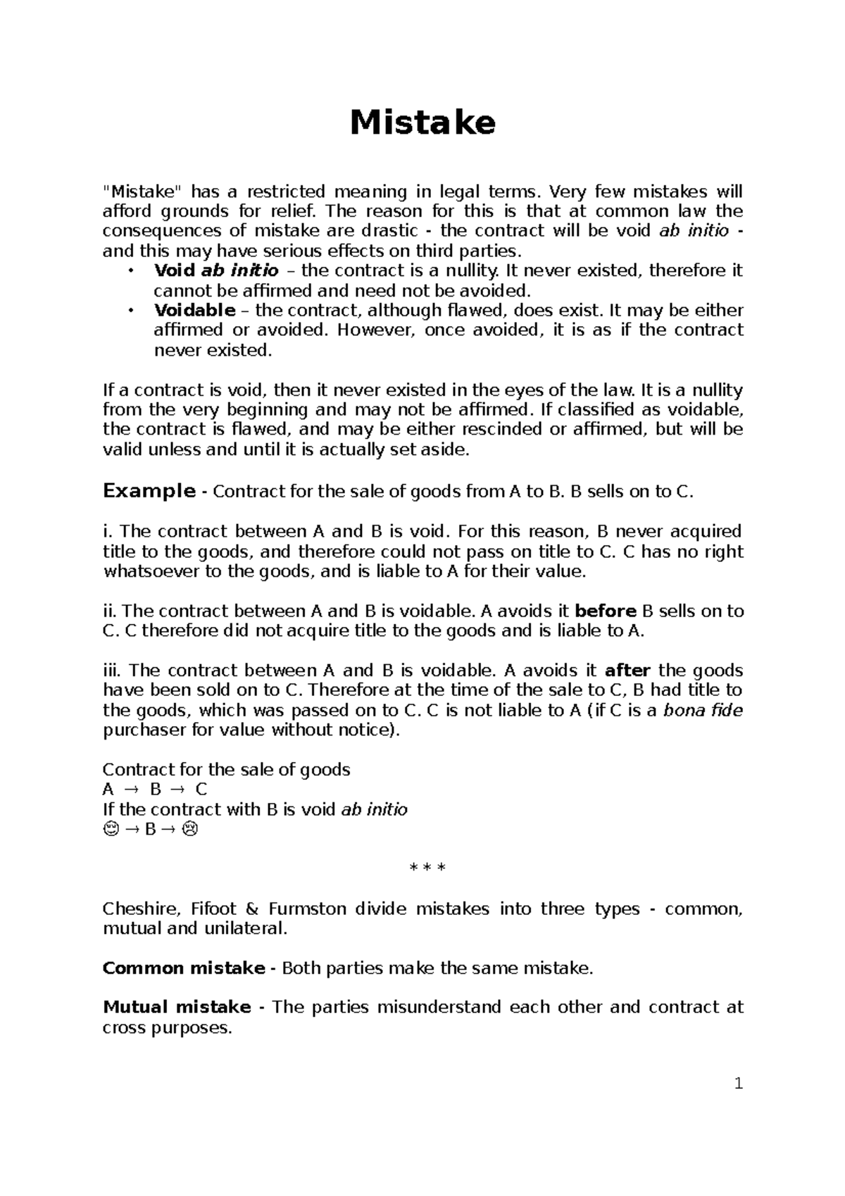 Law Of Contract Mistake Mistake Mistake Has A Restricted Meaning In