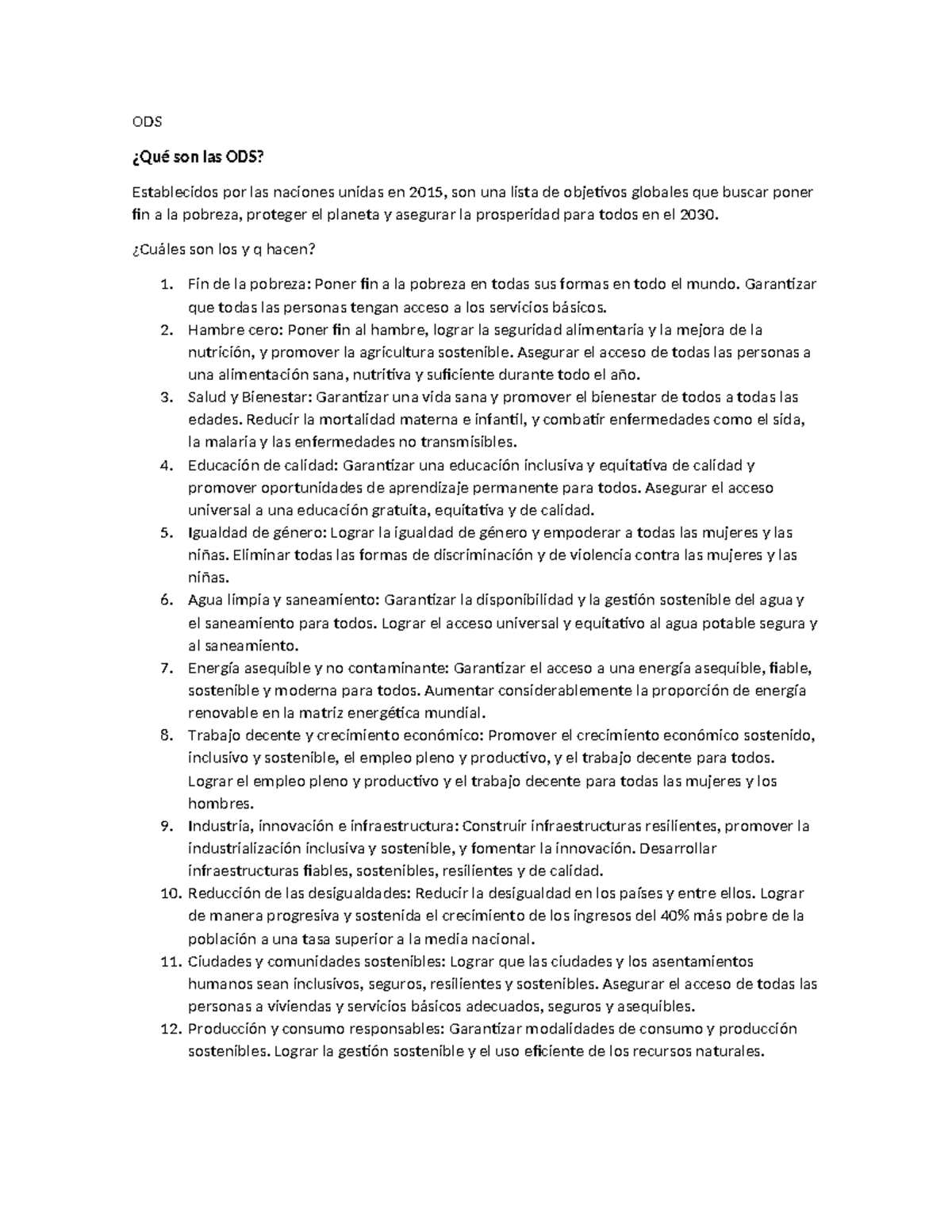 ODS - tarea - ODS ¿Qué son las ODS? Establecidos por las naciones ...