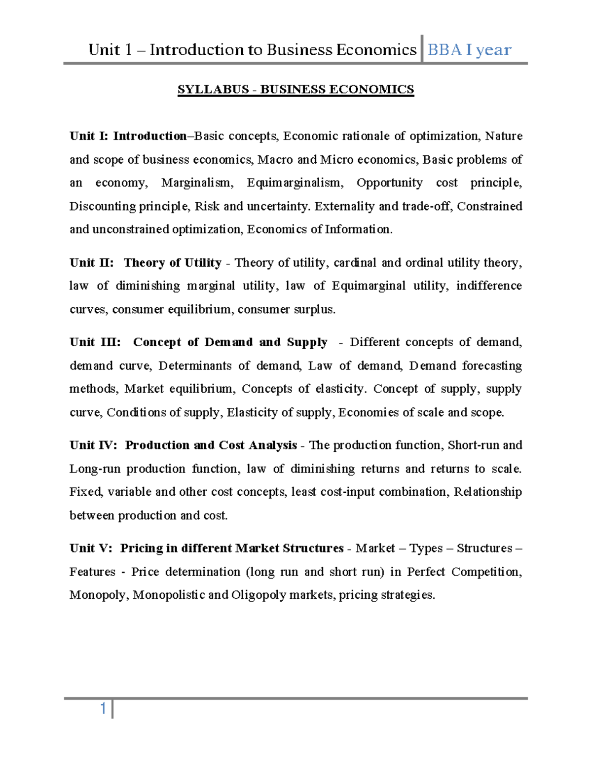 PDF document - SYLLABUS - BUSINESS ECONOMICS Unit I: Introduction–Basic ...