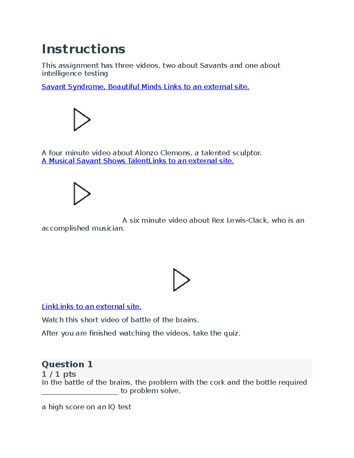 Video and Quiz Savants and Intelligence - Instructions This assignment ...
