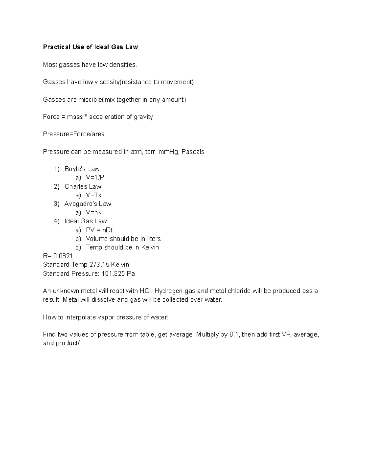 Lab 8 - Ideal Gas Law, Miss Rudler - Practical Use of Ideal Gas Law ...