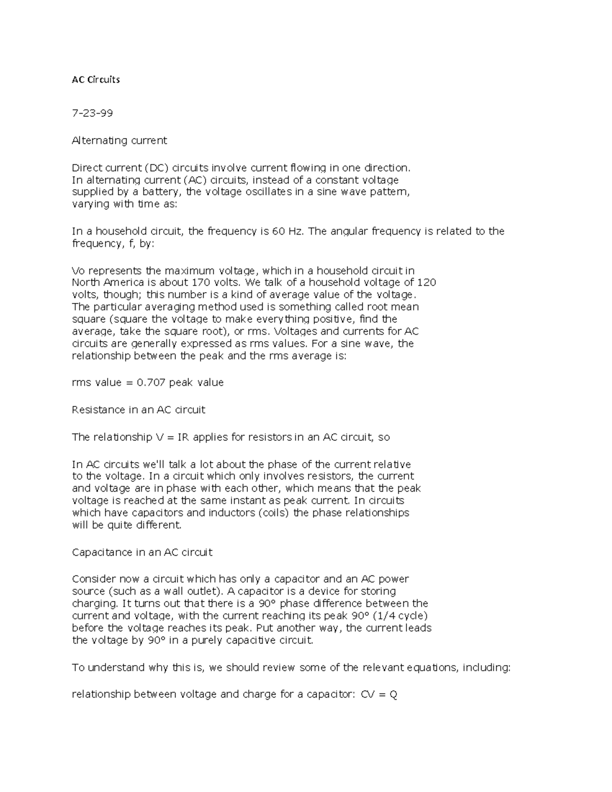 Phys Chap 7 - Lecture notes 7 - AC Circuits 7- 23- Alternating current ...