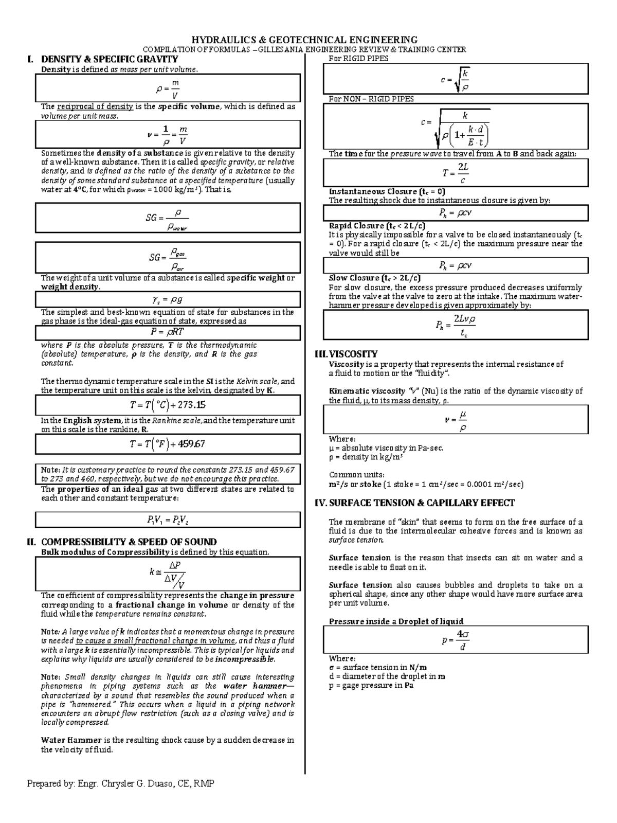 Hydrau-Geo Good Notes - COMPILATION OF FORMULAS – GILLESANIA ...