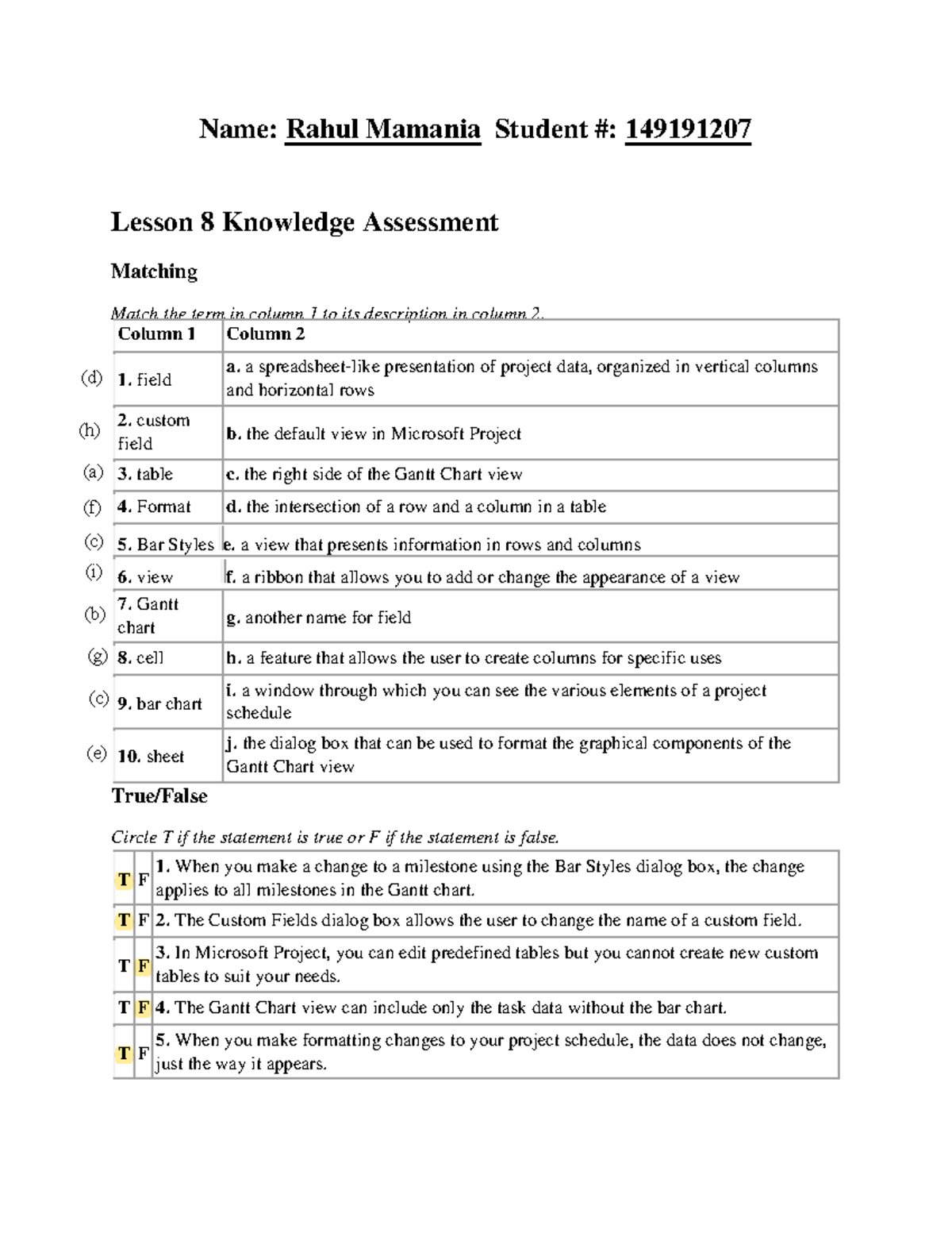 MSProject Lab08 Assignment - Name: Rahul Mamania Student #: 149191207 ...