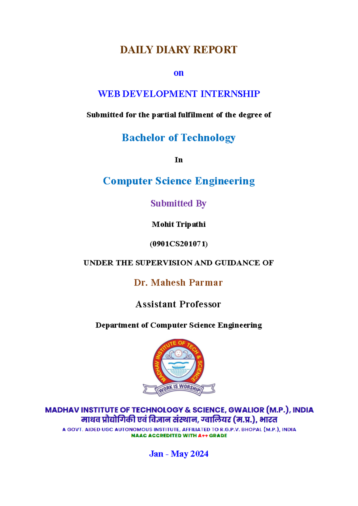 Daily Diary - DAILY DIARY REPORT on WEB DEVELOPMENT INTERNSHIP ...