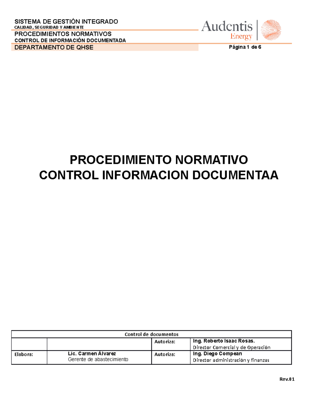 1. Control de informacion documentada - CALIDAD, SEGURIDAD Y AMBIENTE ...