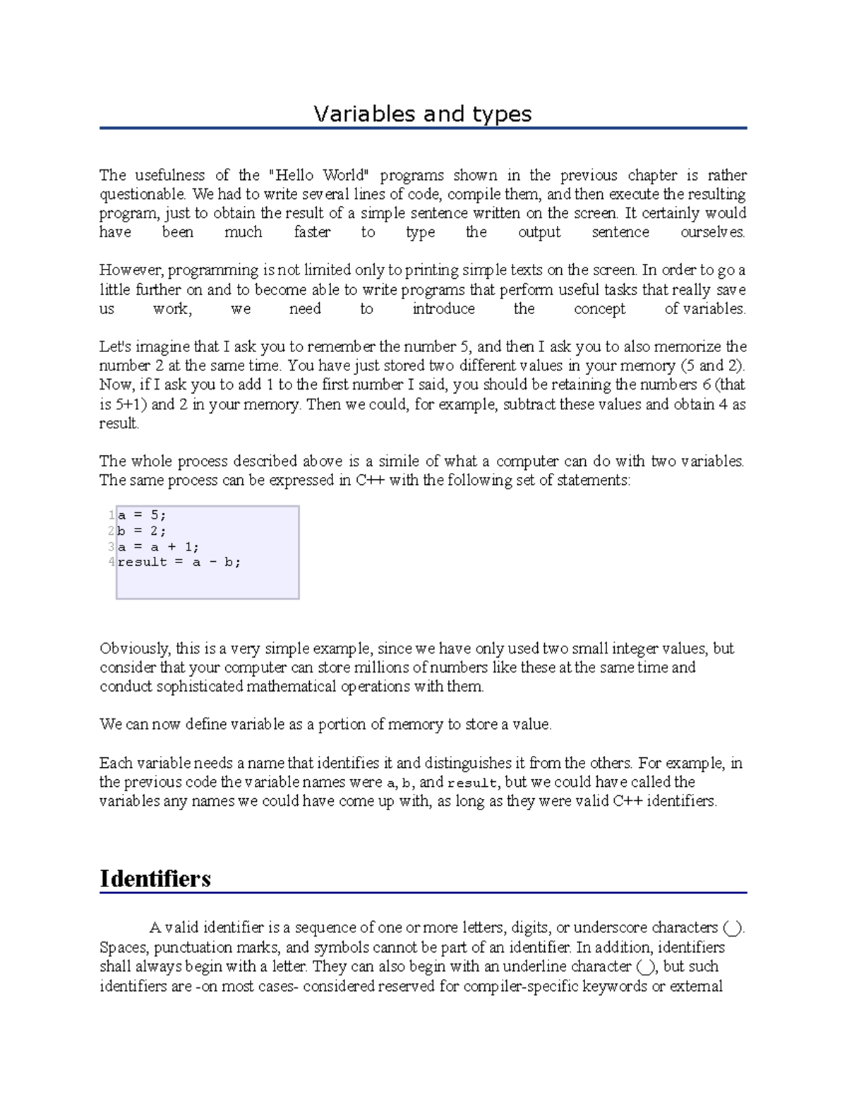 H-o 2 lecture notes - Variables and types The usefulness of the "Hello ...