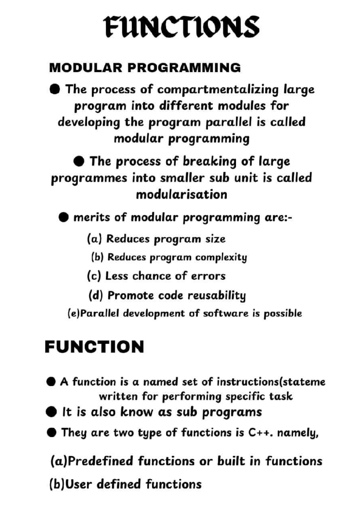 +1 computer science chap 10 - FUNCTIONS MODULAR PROGRAMMING The process of compartmentalizing ...