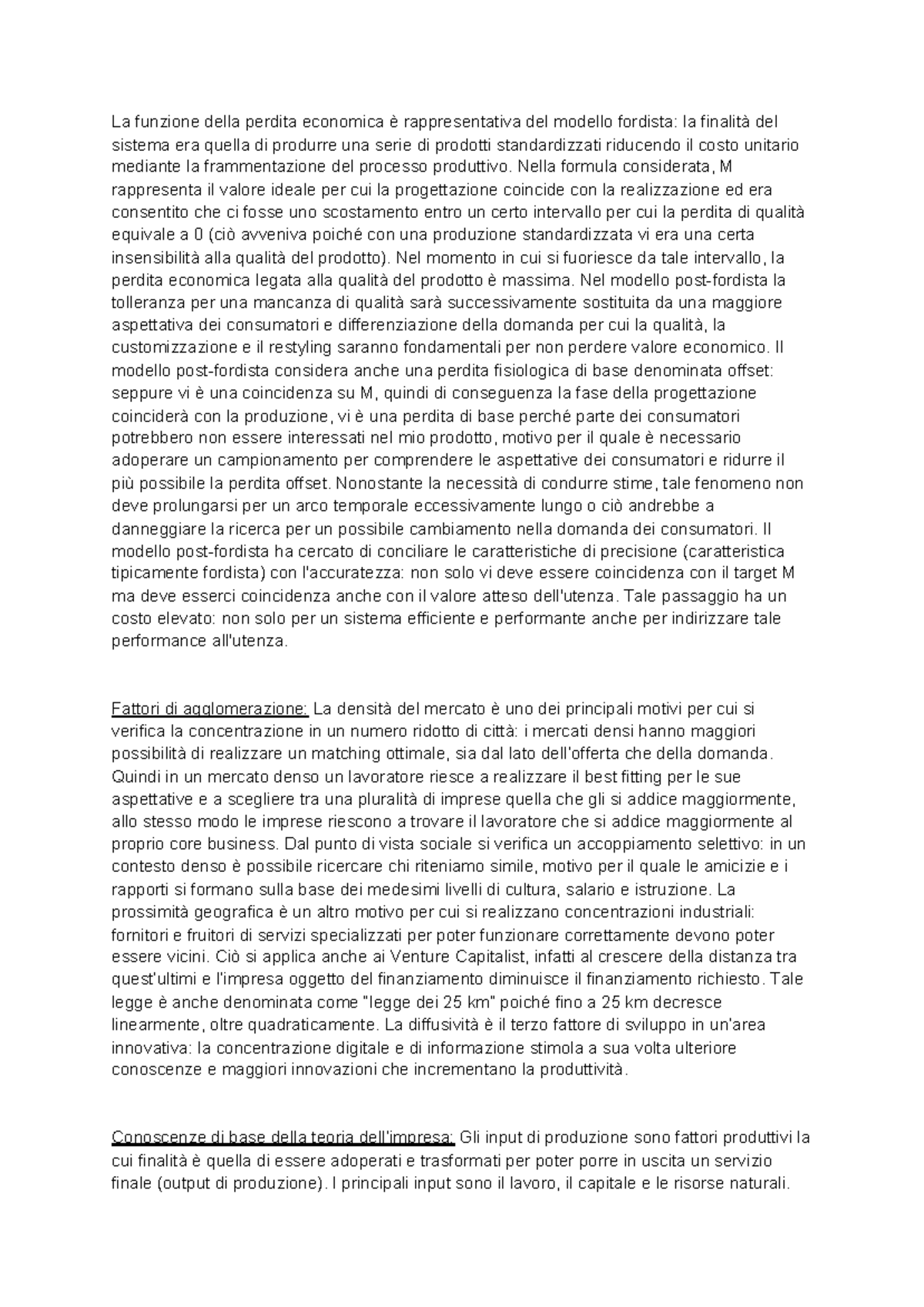 Appunti - La funzione della perdita economica è rappresentativa del ...