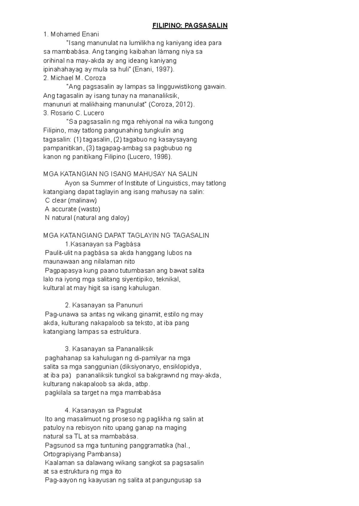 Pagsasalin - FILIPINO: PAGSASALIN Mohamed Enani “Isang manunulat na ...
