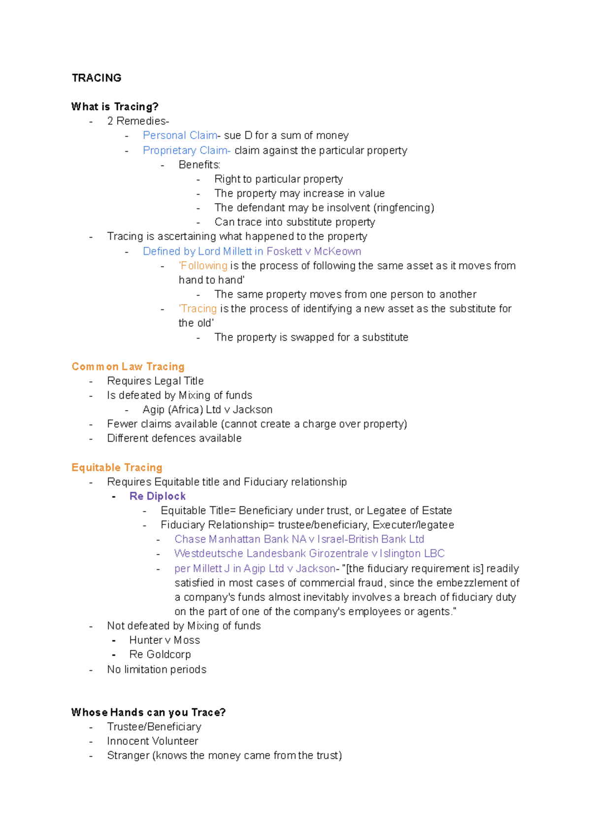 Detail notes on Tracing - TRACING What is Tracing? - 2 Remedies ...