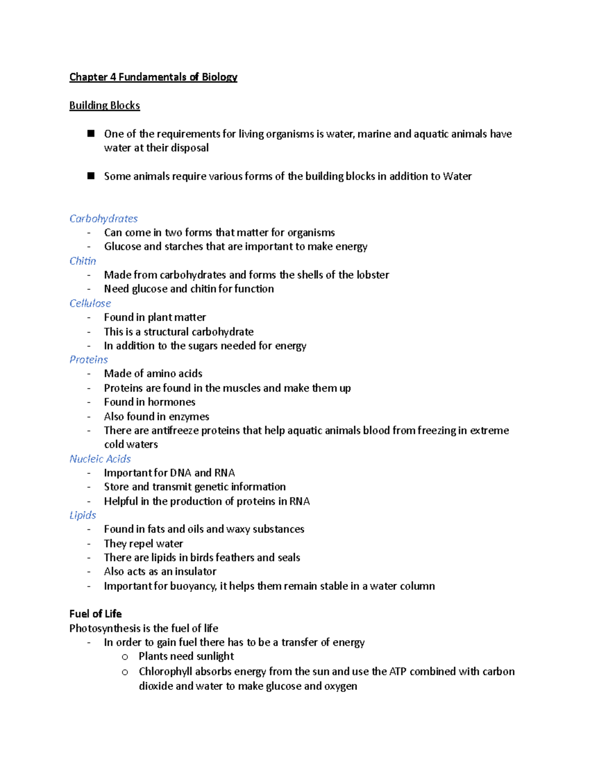 Fundamentals of Biology - Chapter 4 Fundamentals of Biology Building Blocks One of the - Studocu