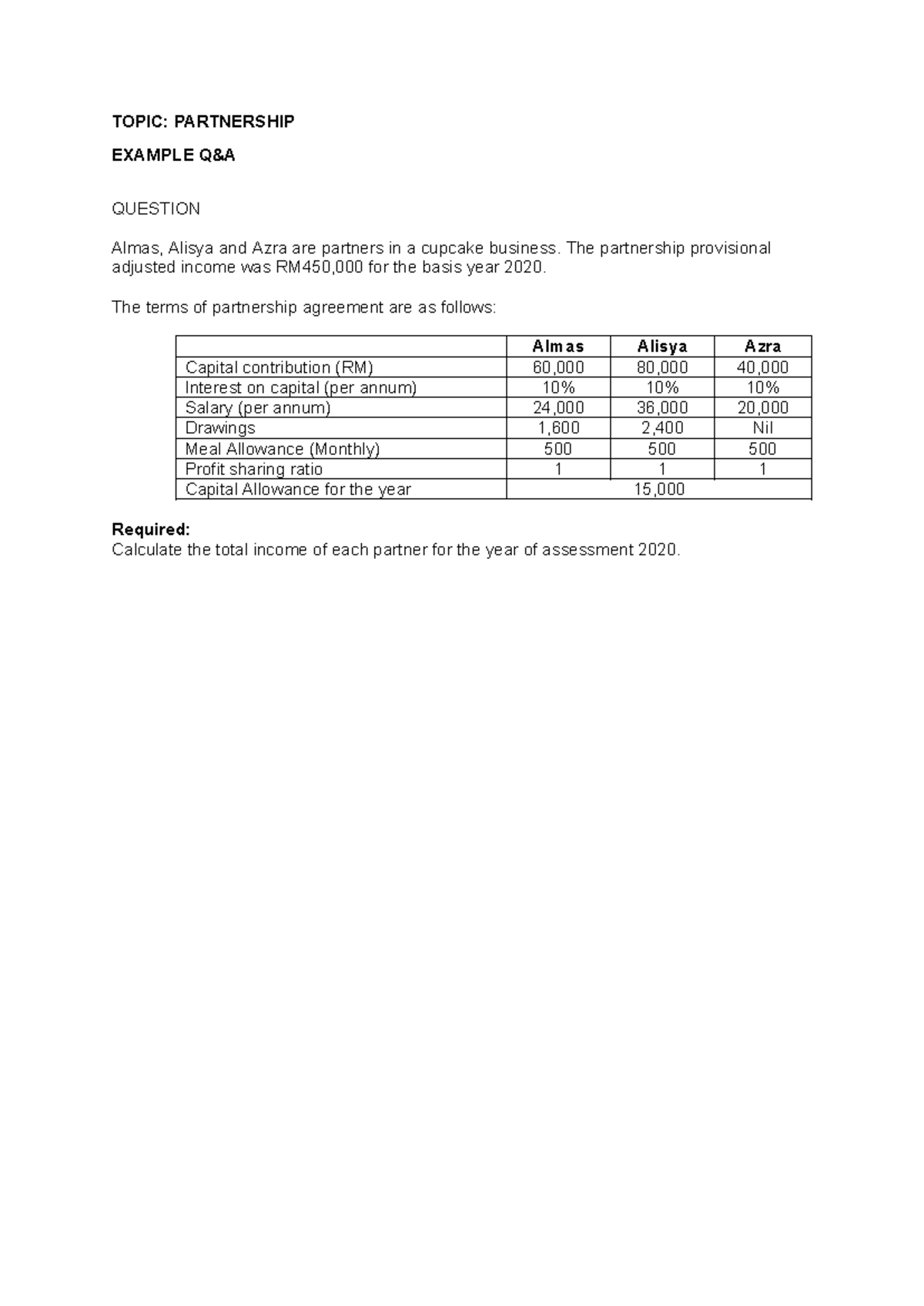 Example Q&A Partnership - TOPIC: PARTNERSHIP EXAMPLE Q&A QUESTION Almas ...