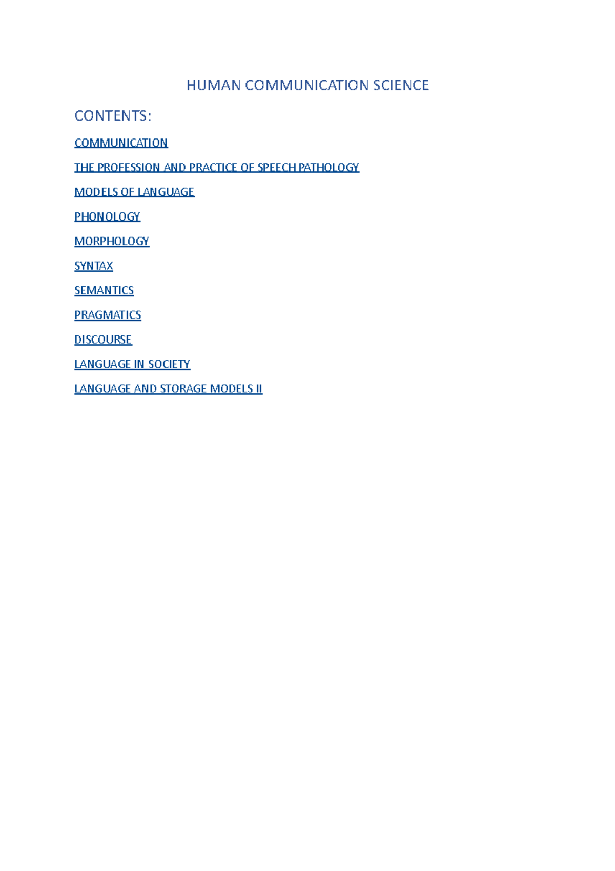 Human Communication Science notes - HUMAN COMMUNICATION SCIENCE ...