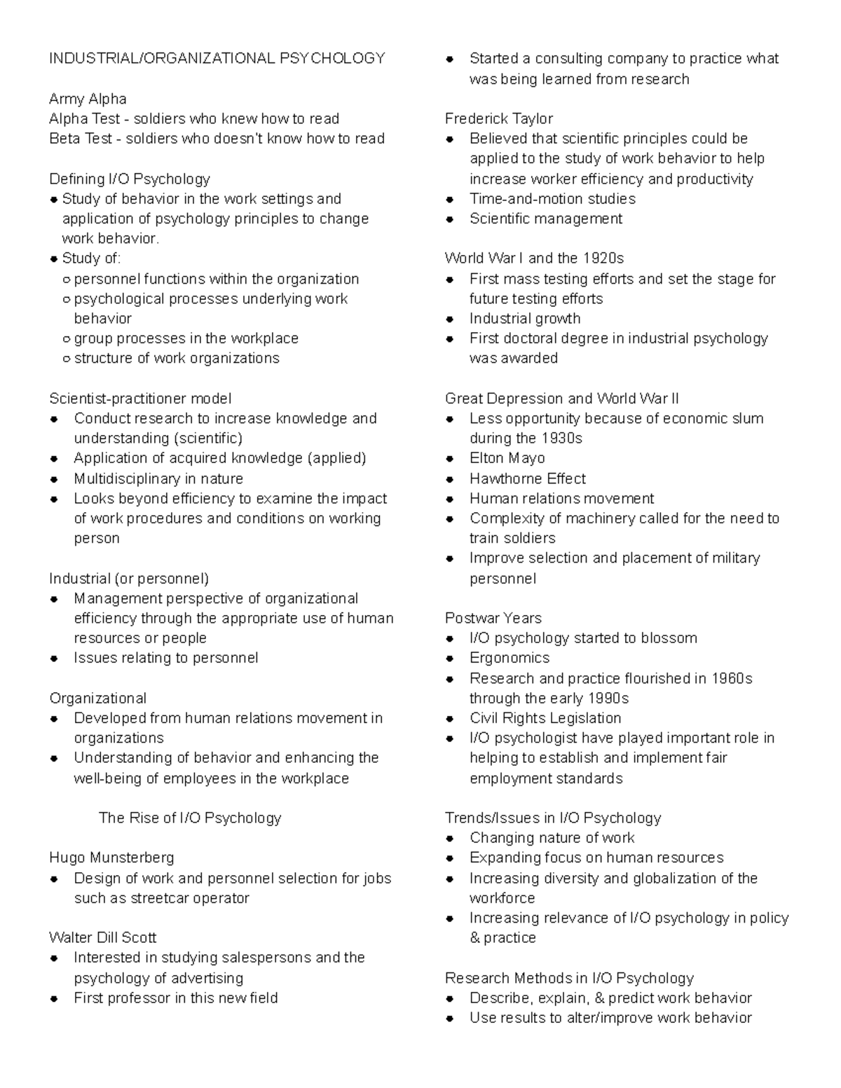 ORG - Industrial Psych - INDUSTRIAL/ORGANIZATIONAL PSYCHOLOGY Army ...