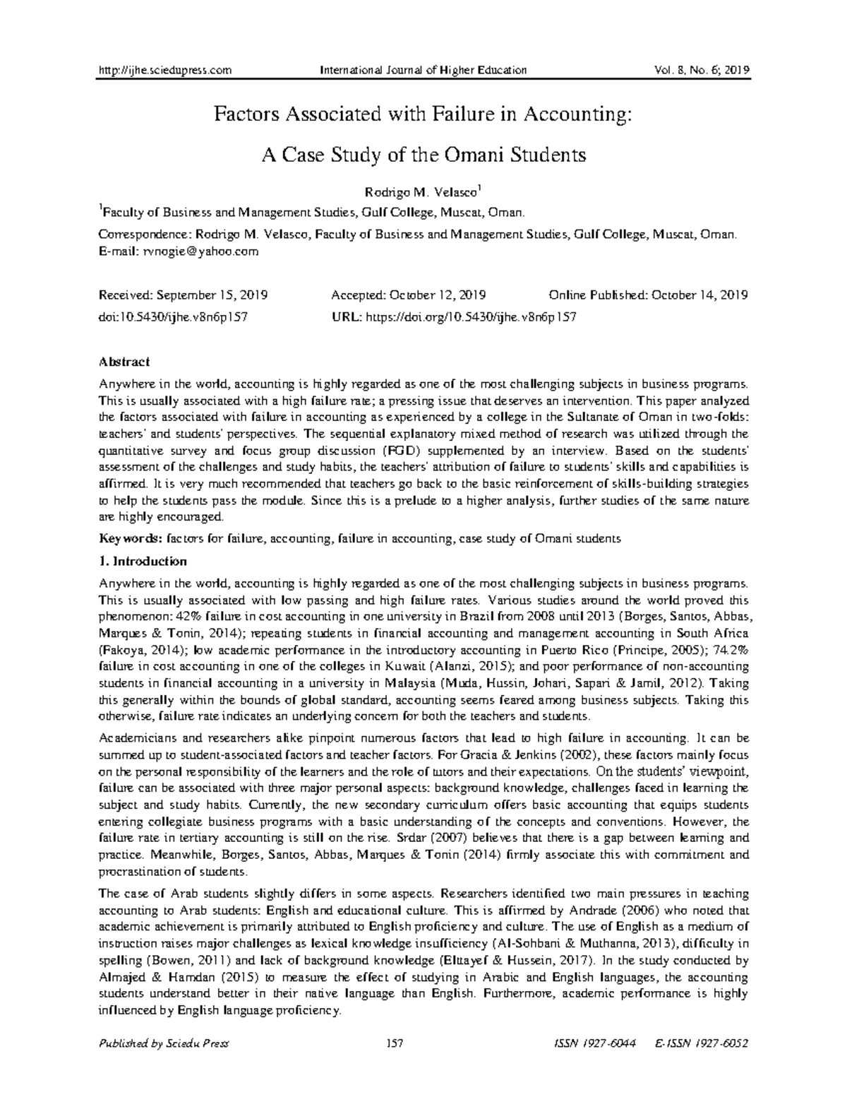 Factors Associated with Failure in Accounting - Velasco 1 1 Faculty of ...