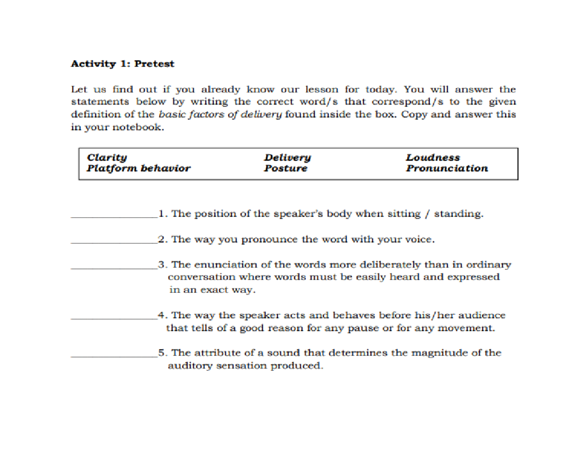 Week2 Quarter 3 Lesson 1 - Activity 4: Let’s have an impromptu speaking ...