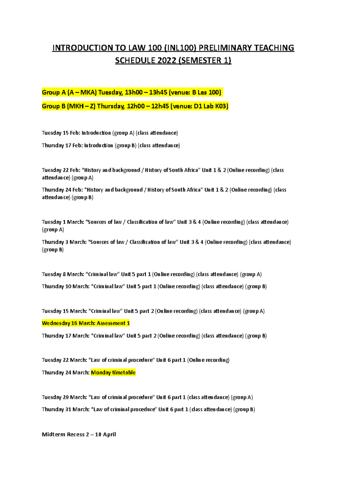 Introduction to Law 100 (Sem 1) - INTRODUCTION TO LAW 100 (INL100 ...