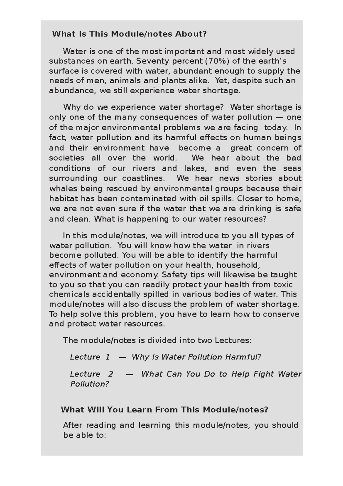 Water Pollution chapter - What Is This Module/notes About? Water is one ...