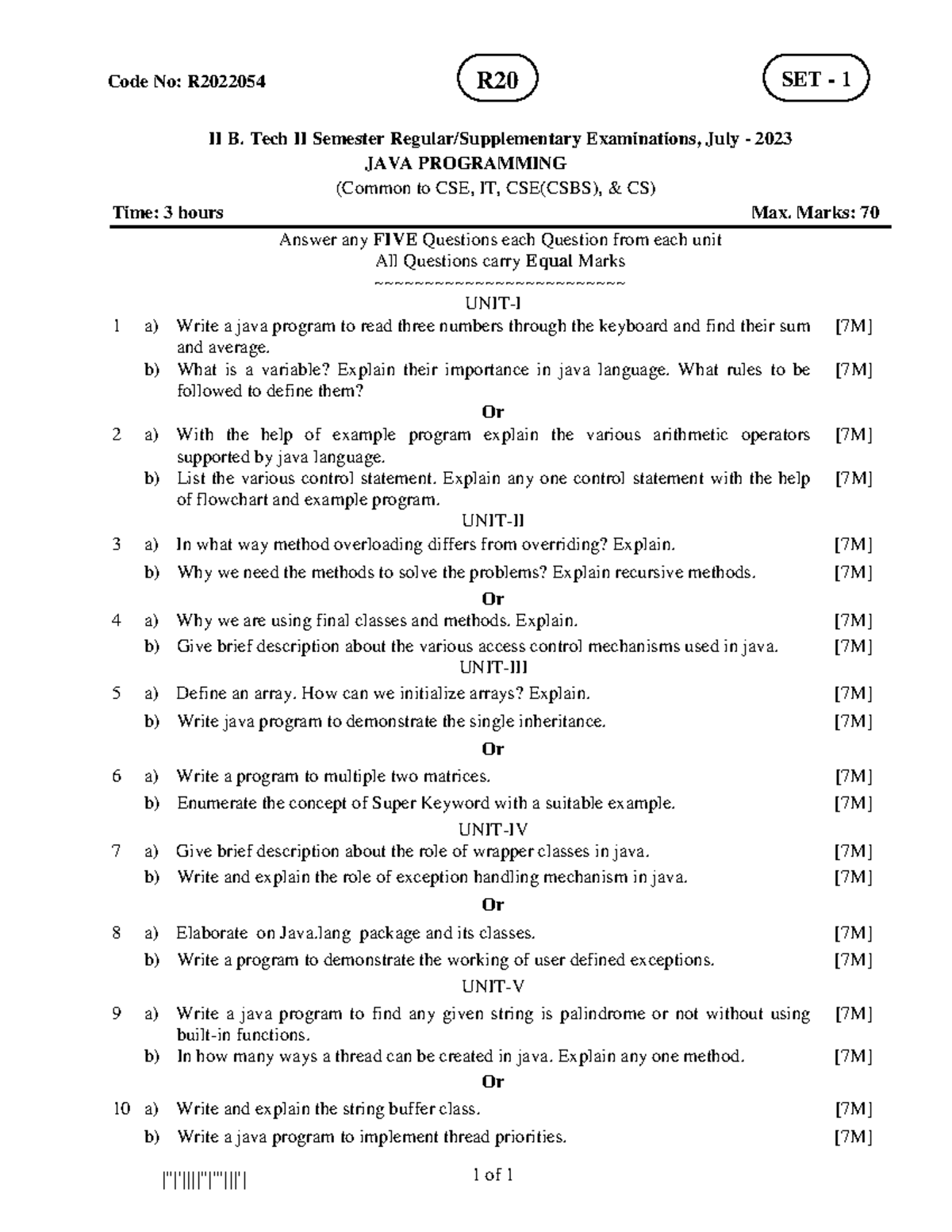 JAVA Programming JULY 2023 - II B. Tech II Semester Regular/Supplementary Examinations, July ...