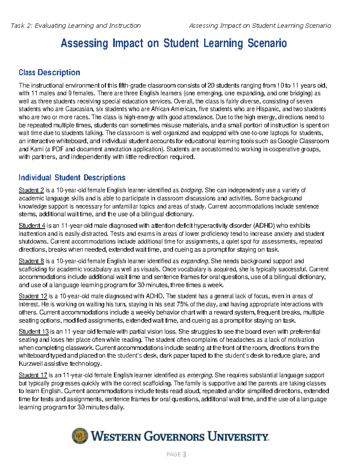 Assessing Impact on Student Learning Scenario - There are three English ...