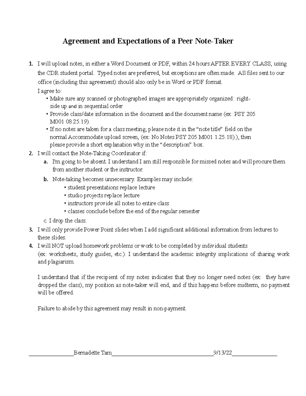 Agreement and Expectations - Typed notes are preferred, but exceptions ...