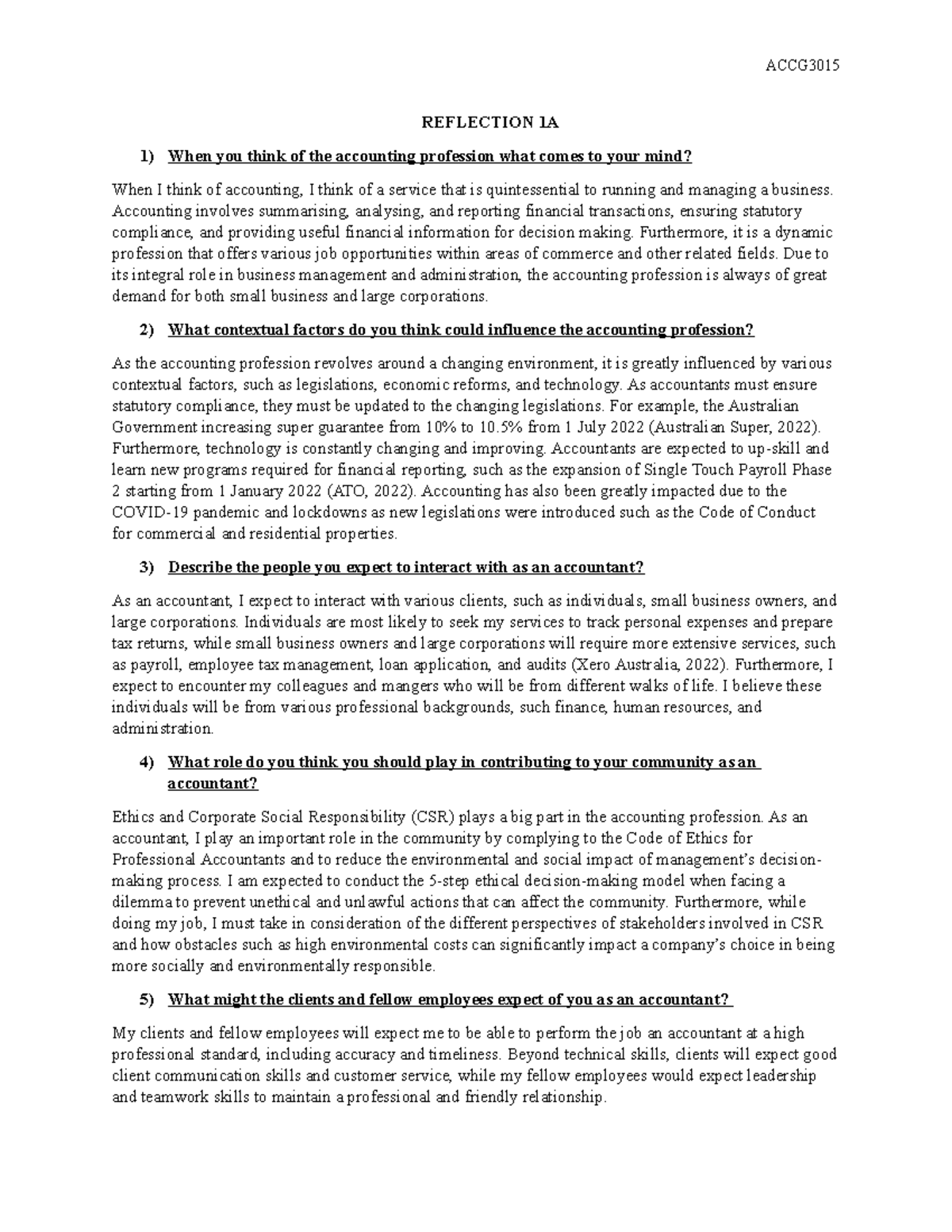 Reflection 1A - 1. When you think of the accounting profession what ...