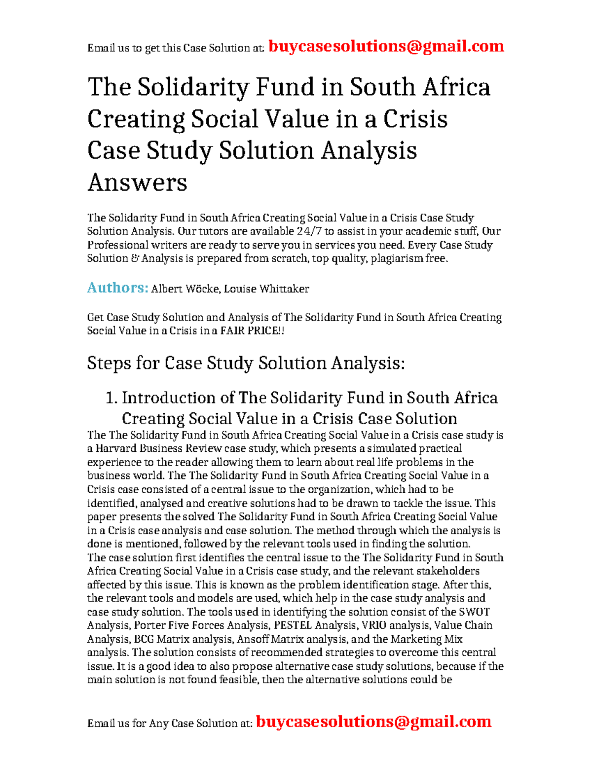 Case Solution The Solidarity Fund in South Africa Creating Social Value in a Crisis - The ...