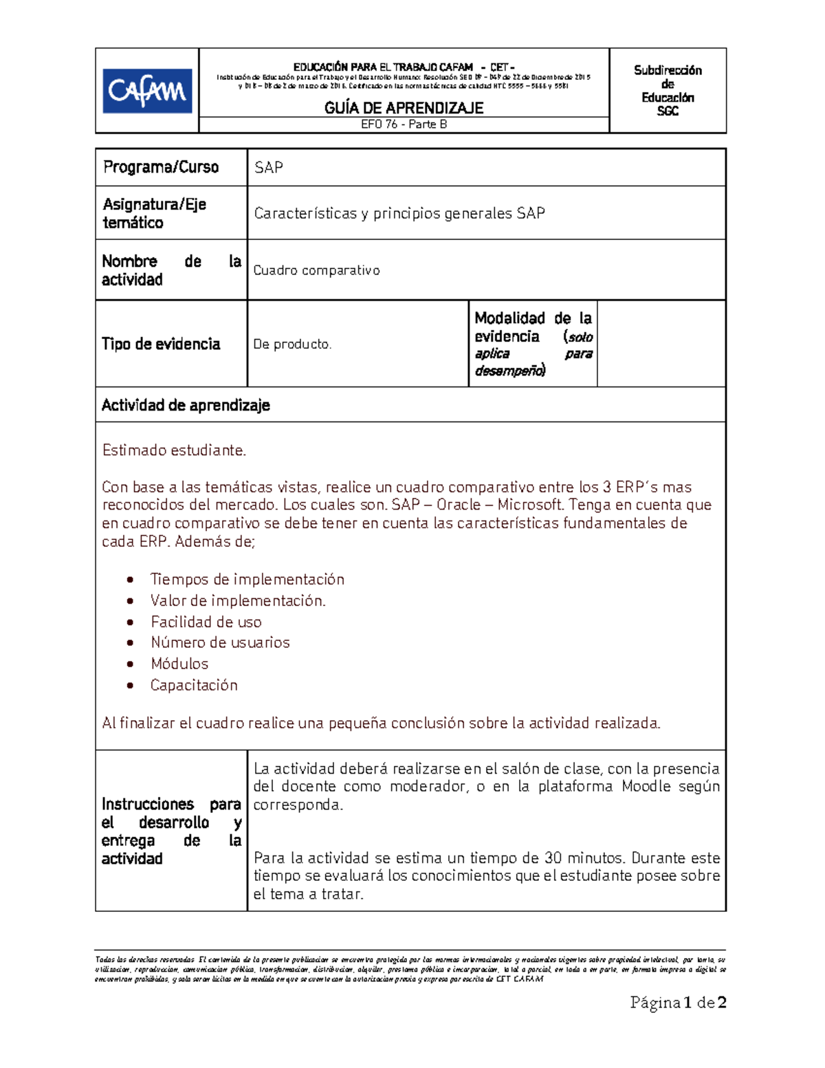 A01 Cbsap - EDUCACIÓN PARA EL TRABAJO CAFAM - CET - Institución de ...