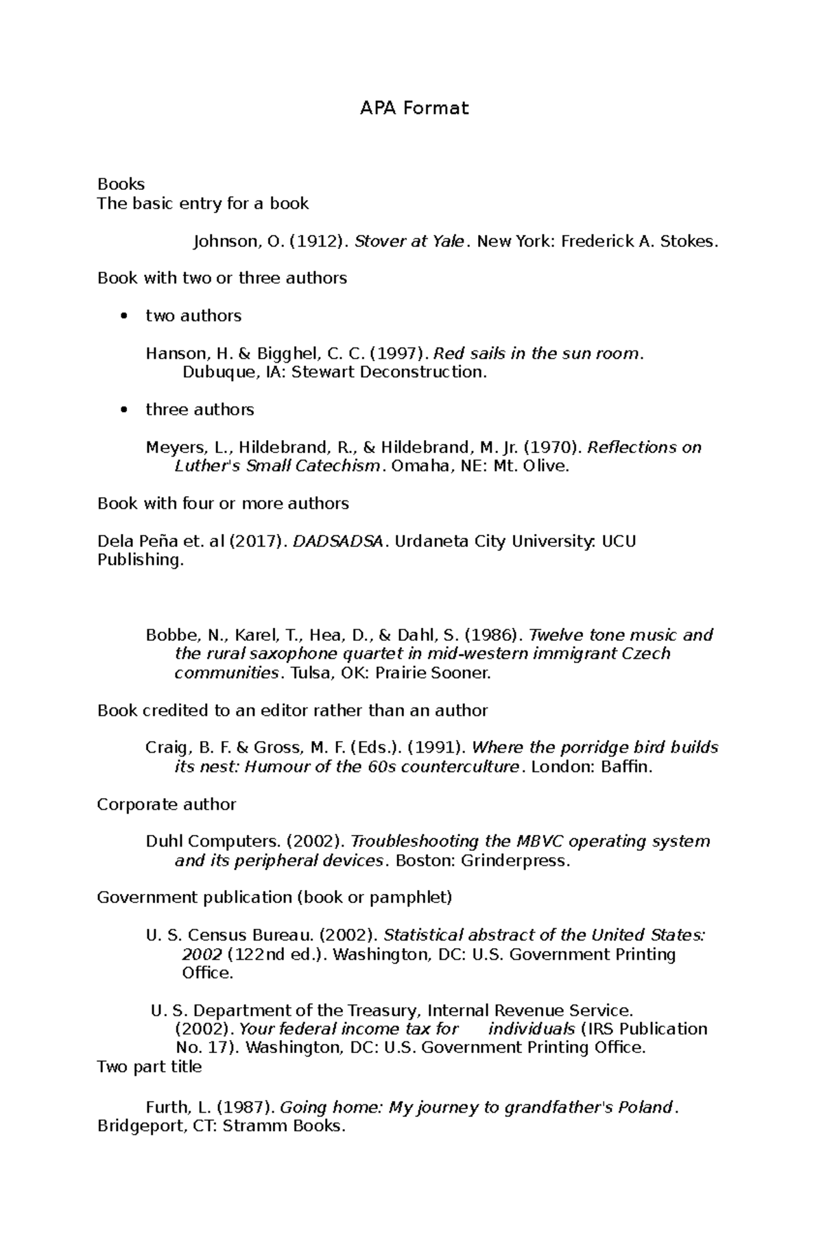 APA-Format - APA-Format - APA Format Books The basic entry for a book ...