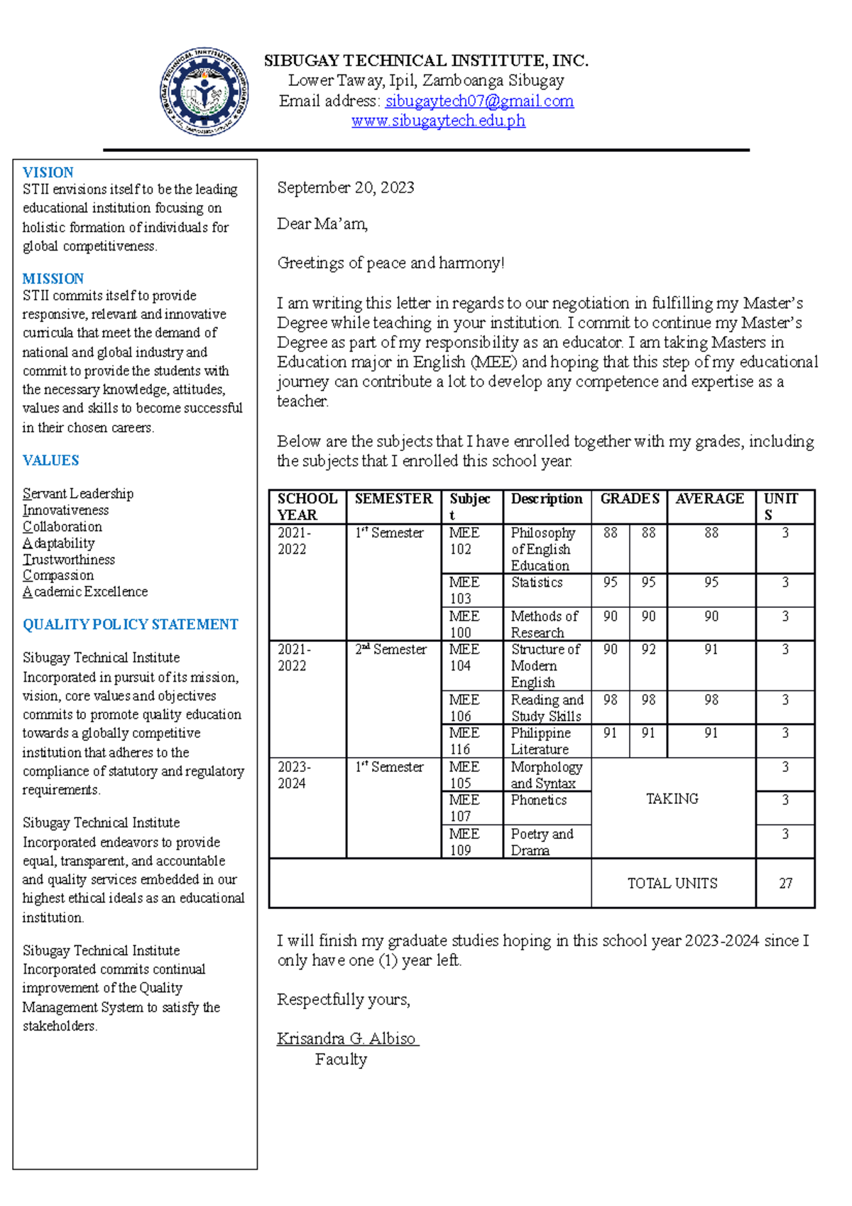 Masteral Letter - please take note - SIBUGAY TECHNICAL INSTITUTE, INC ...