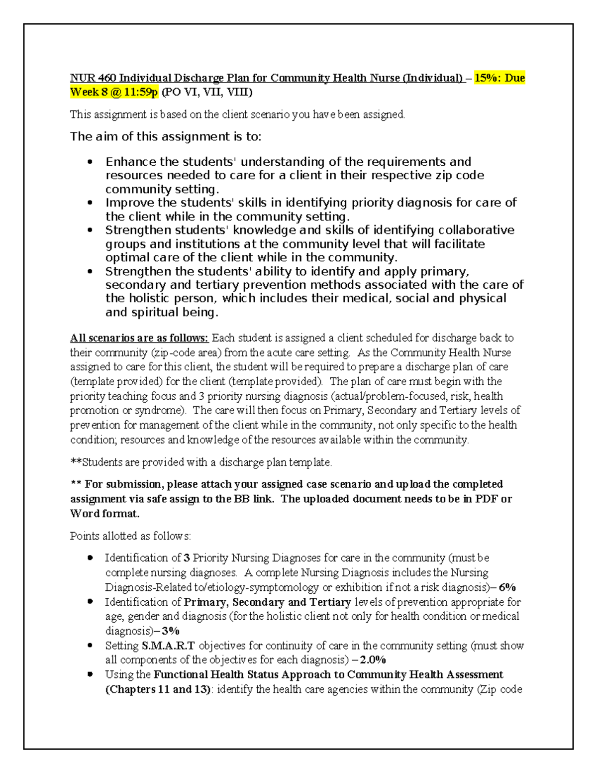 NUR 460 Discharge Plan for the CHN Assignment - NUR 460 Individual ...