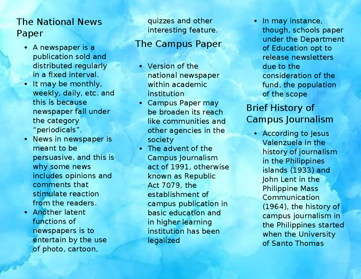 Phamplets notes - The National News Paper A newspaper is a publication ...