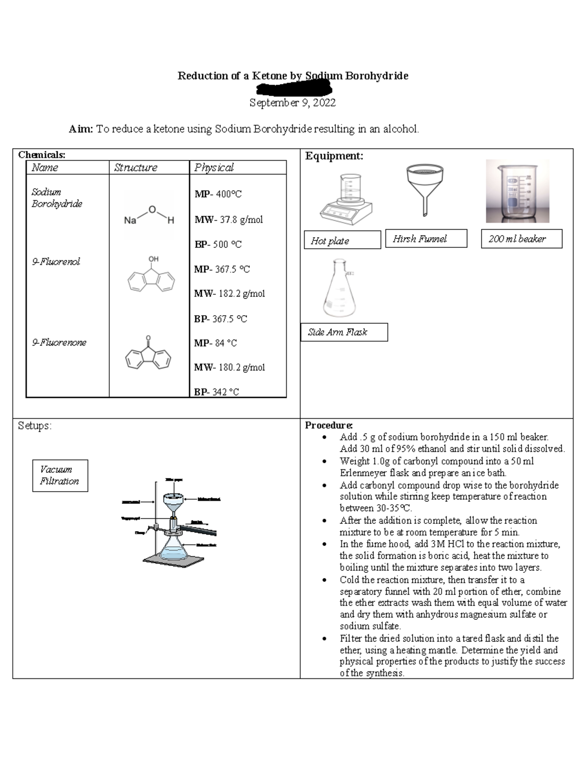 Reduction of a ketone by sodium borohydride. lab - Reduction of a ...