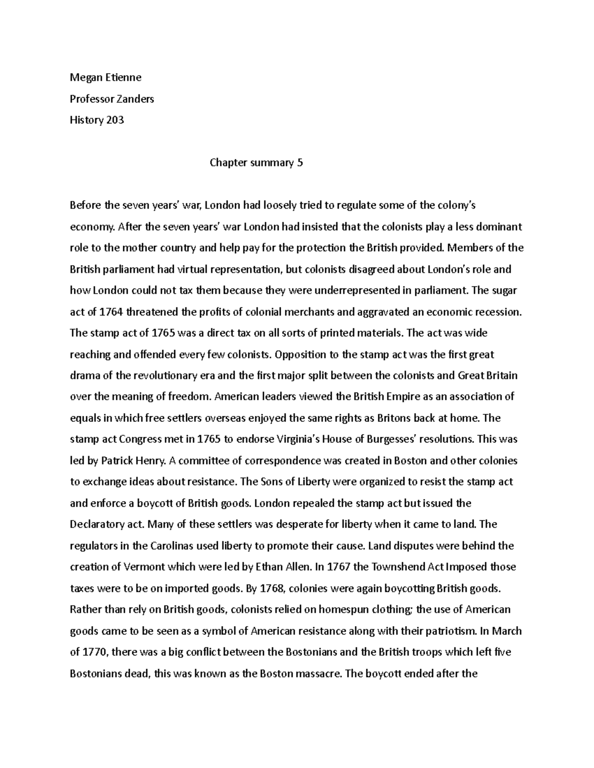Megan Etienne ch5 summary of book - Megan Etienne Professor Zanders ...