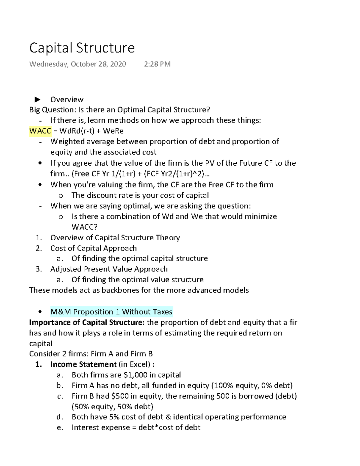 Capital Structure - Overview Big Question: Is there an Optimal Capital ...