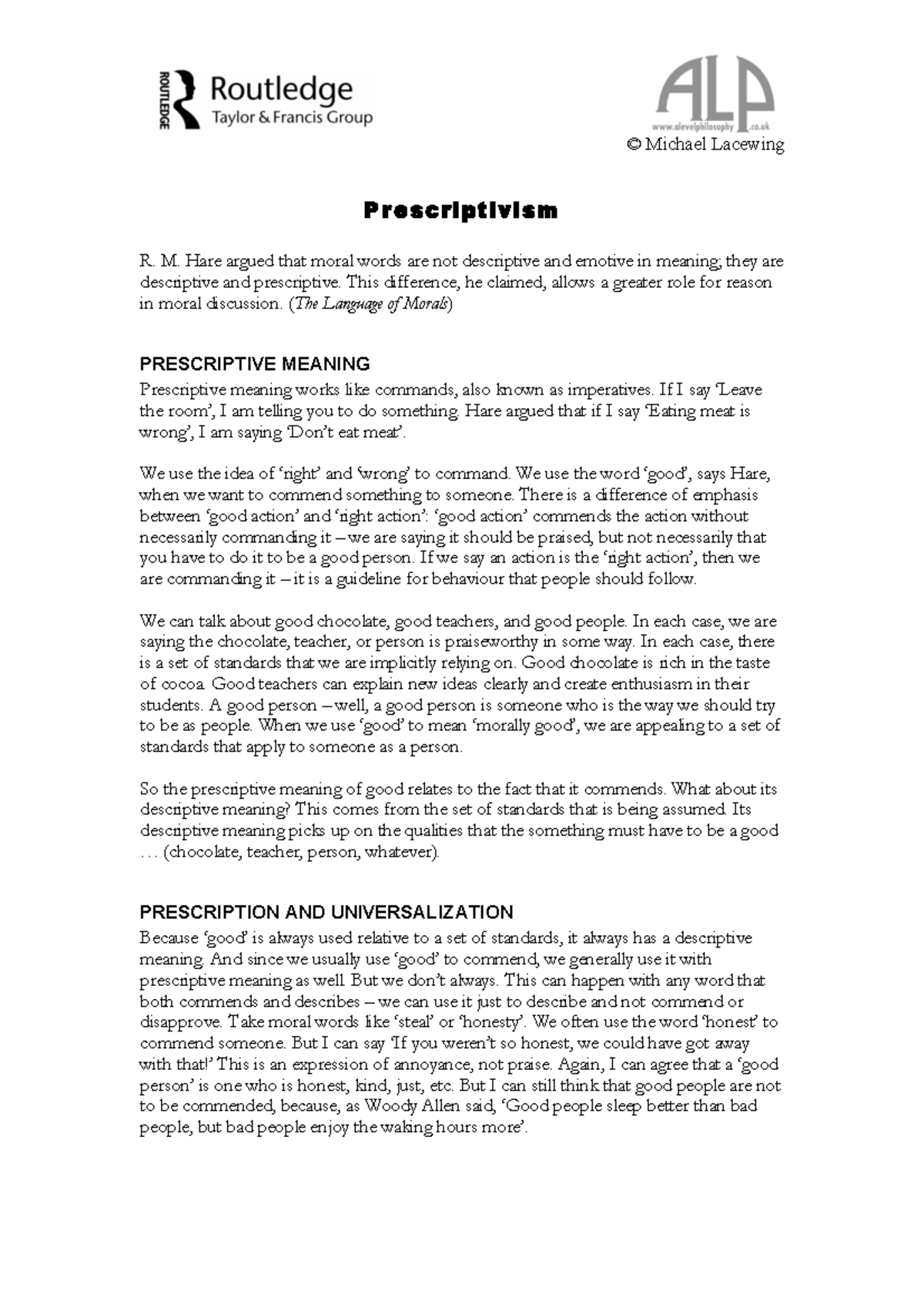 Prescriptivism - Taylor and Francis - © Michael Lacewing Prescriptivism ...