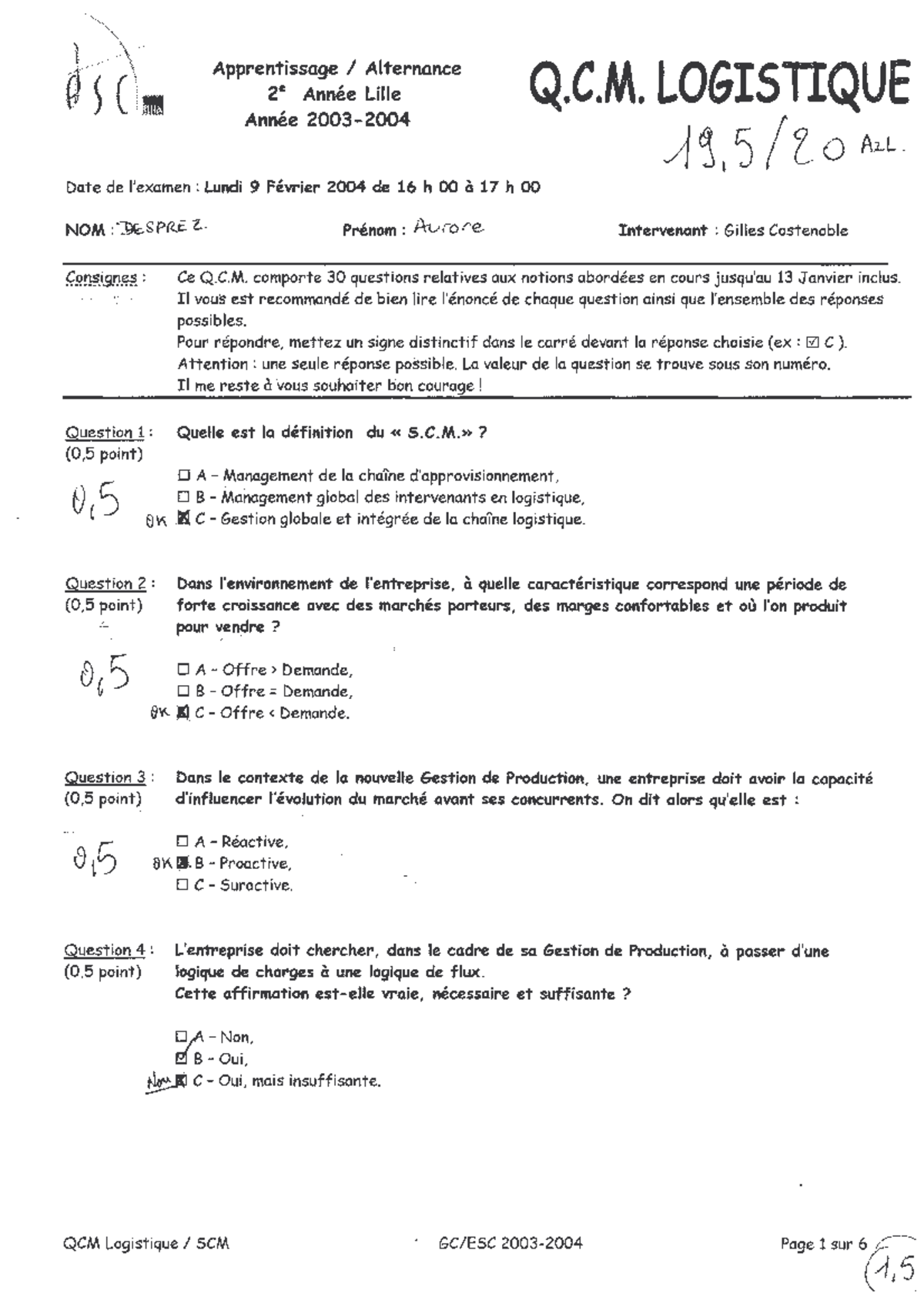 Qcm logistik 0304 apprentis - Logistique Industrielle - Studocu