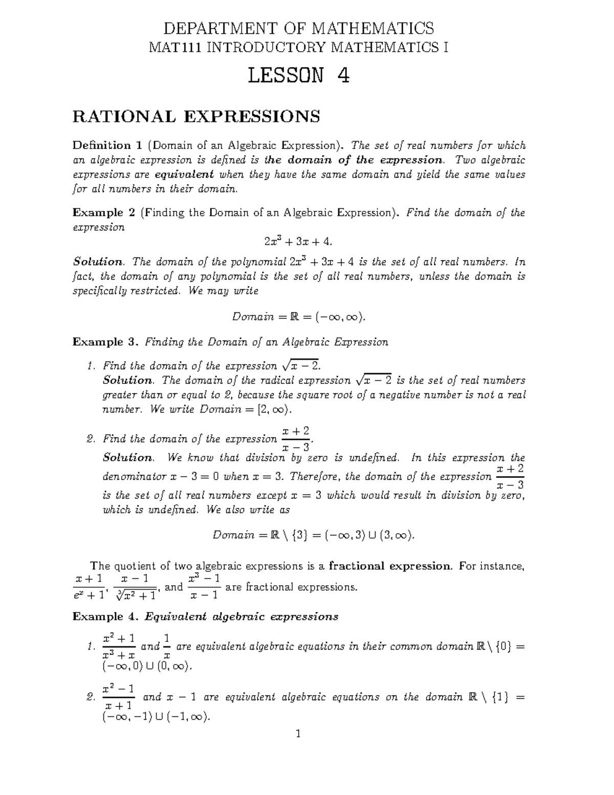 MAT111 Lesson 4 - yes ah - introductory to mathematics - UB - Studocu