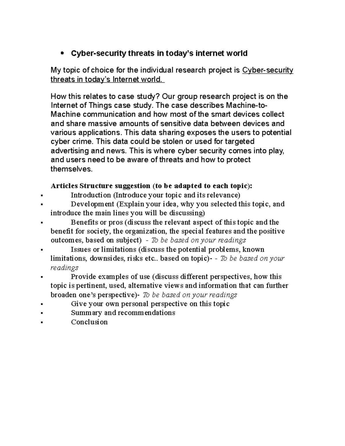 Individual research project - How this relates to case study? Our group ...