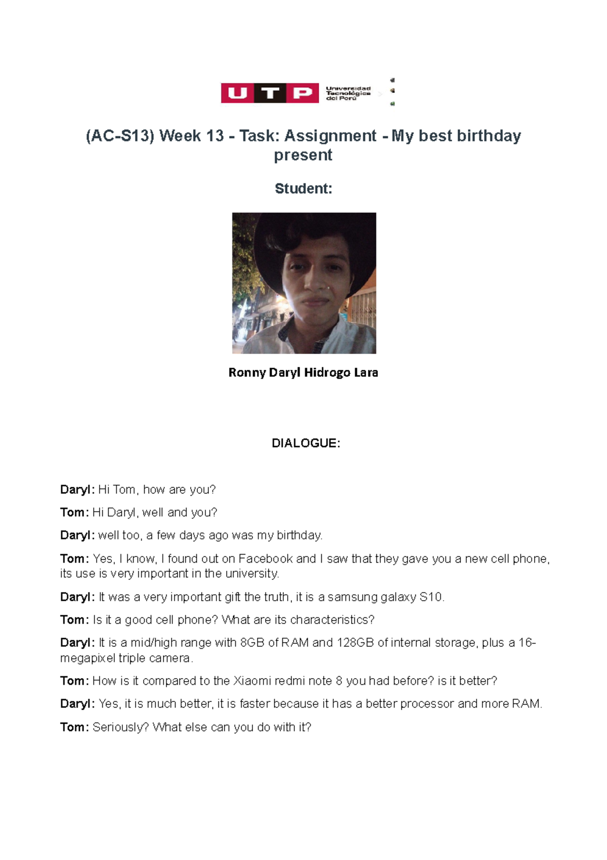 Task 13- Ronny Hidrogo - Trabajo semana 13 - Inglés 3 - UTP - Studocu