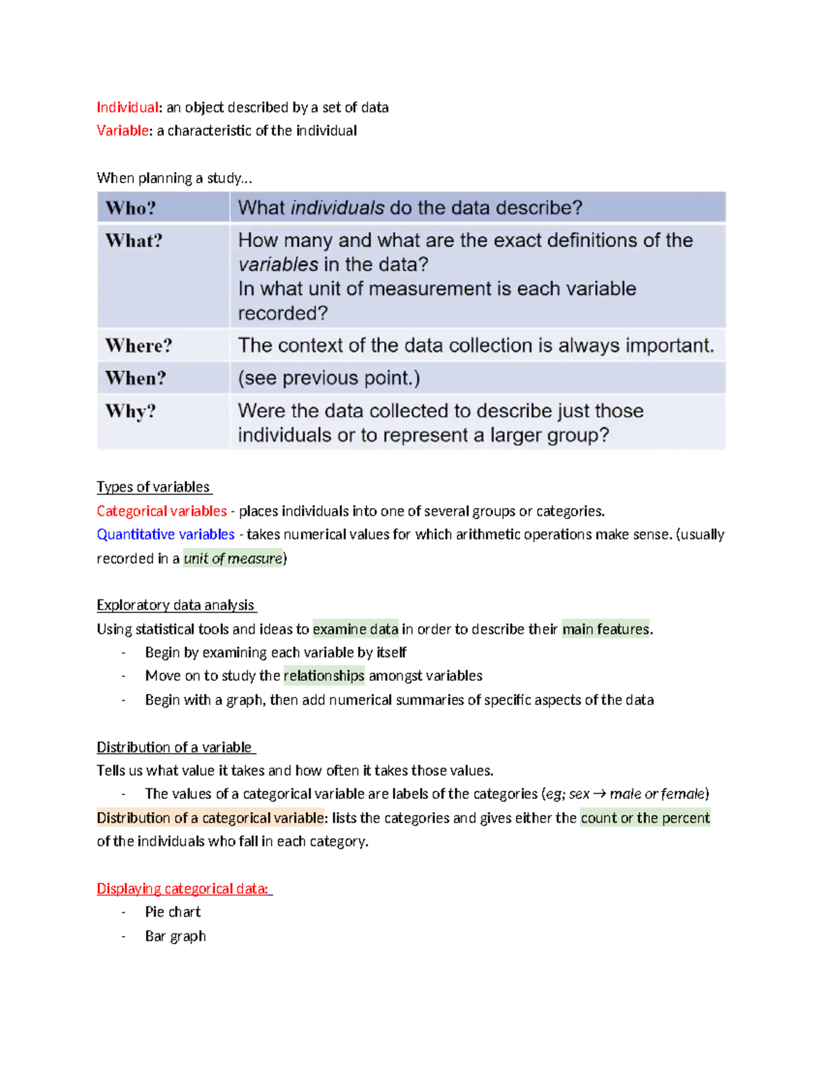 Lecture 1 - Individual: an object described by a set of data Variable ...