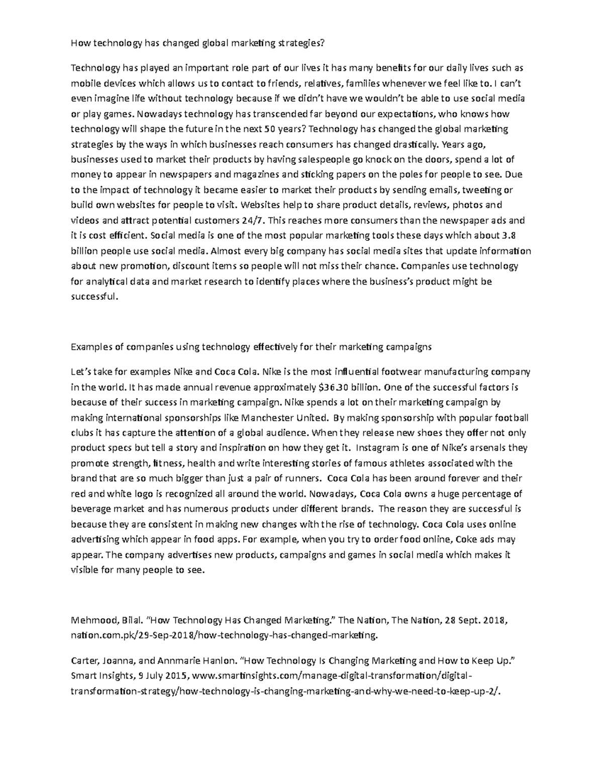 Unit 4 BBB4M OF assignment - How technology has changed global ...