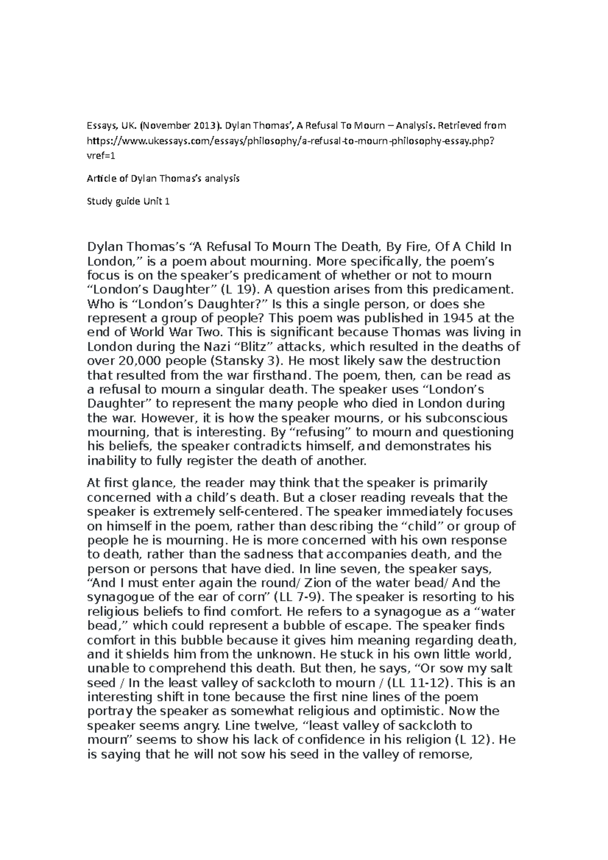 Article on Dylan Thomas' poem - Essays, UK. (November 2013). Dylan ...
