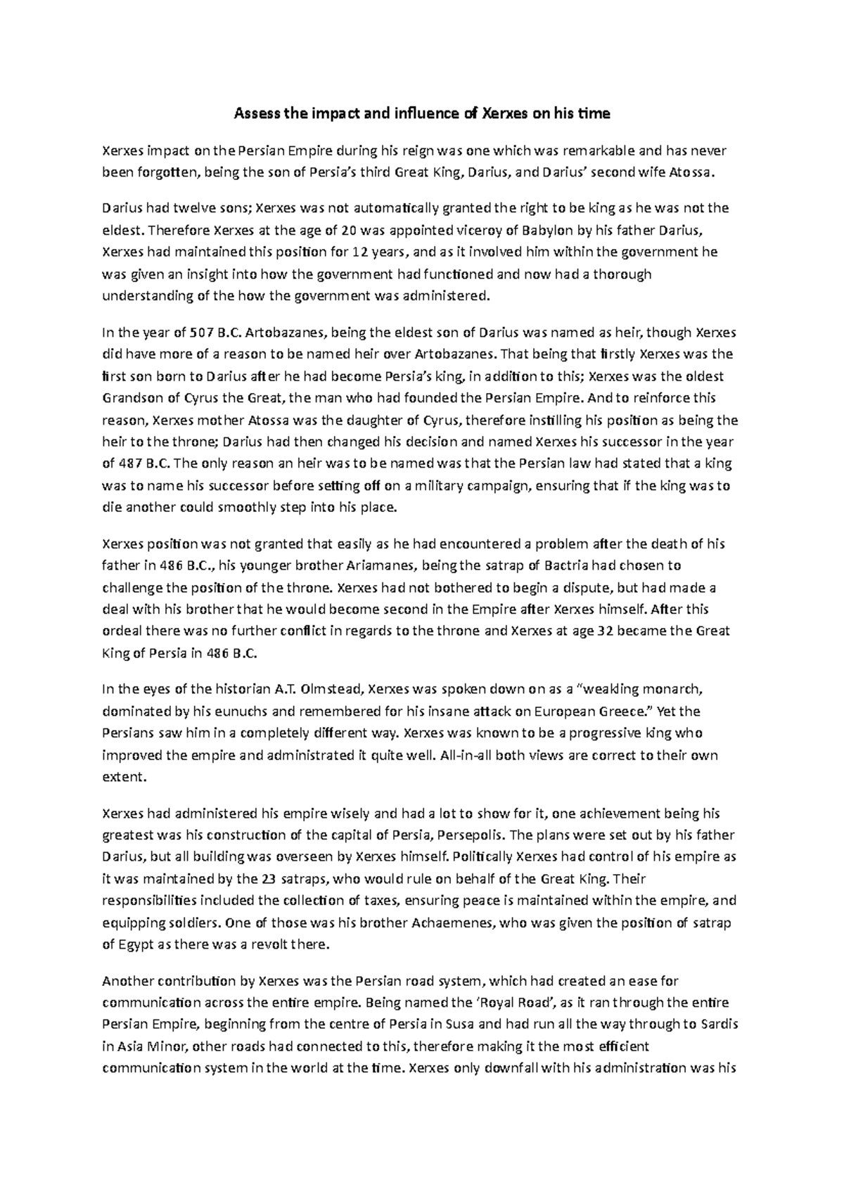 Xerxes Personality Study - Assess the impact and influence of Xerxes on ...