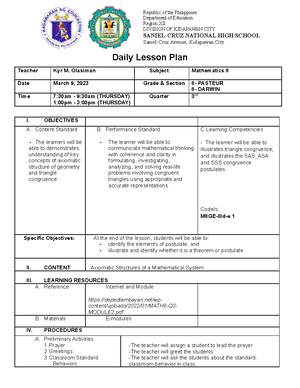 III-Day 3 - none - DAILY LESSON LOG OF M9GE-IIIa-2 (Day Two) School ...