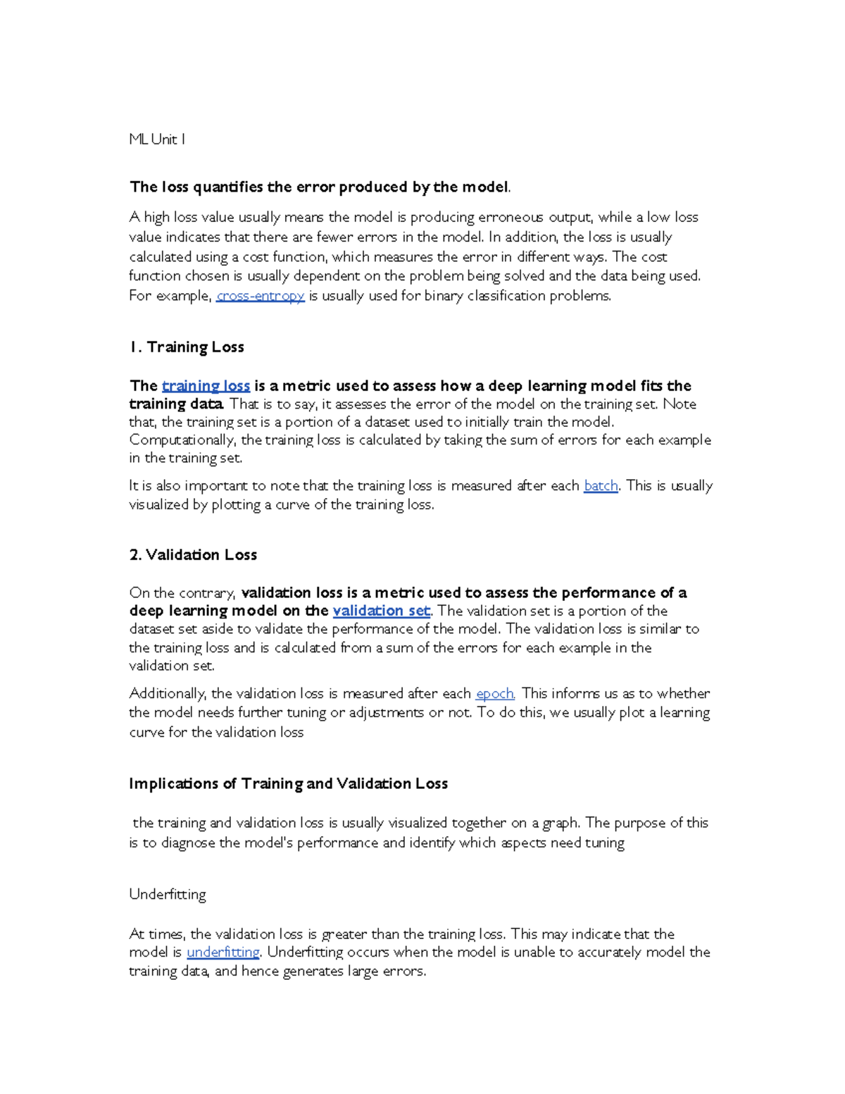 ML - It consists of some important topics - ML Unit 1 The loss ...