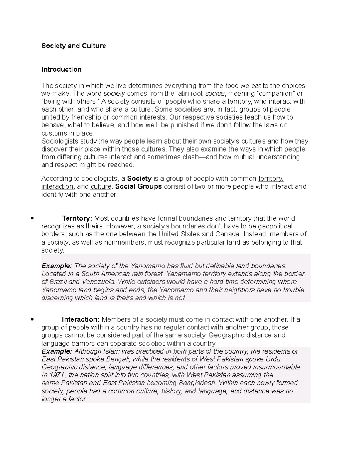 Society and Culture - Lecture notes 4 - Society and Culture ...