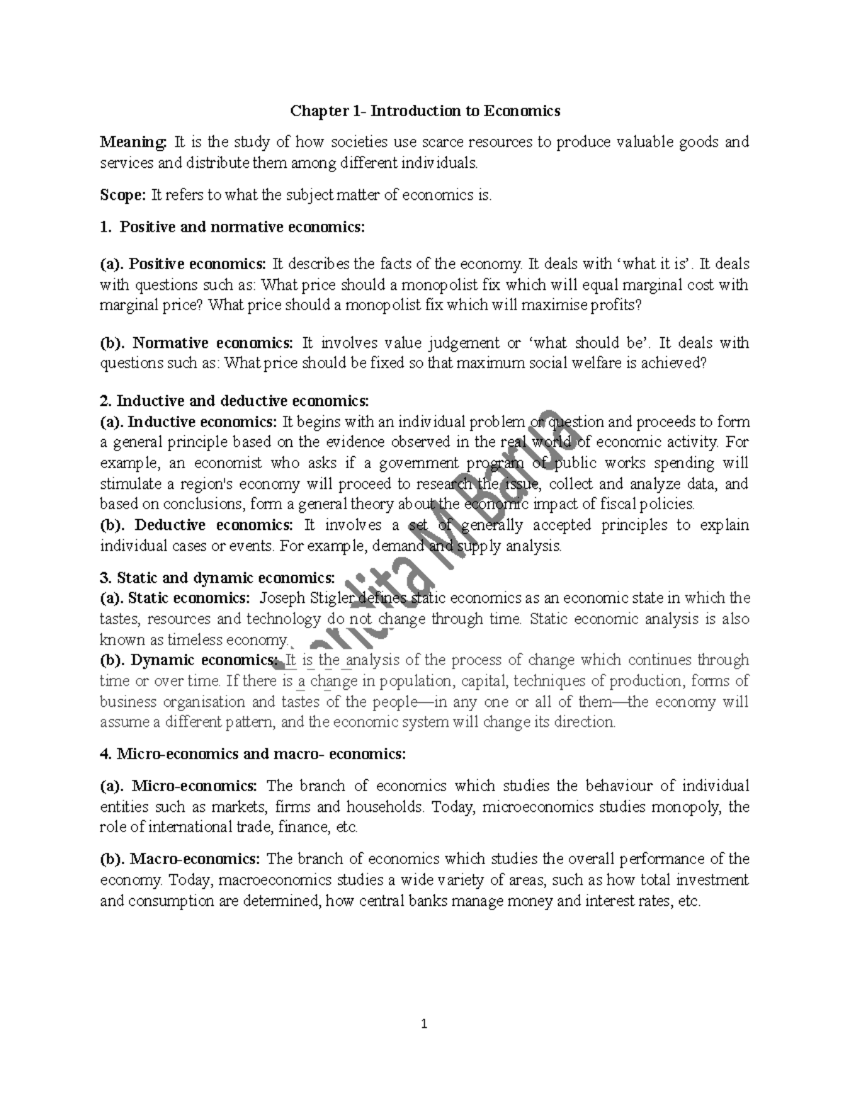 Module 1-Introduction to economics - Chapter 1- Introduction to ...