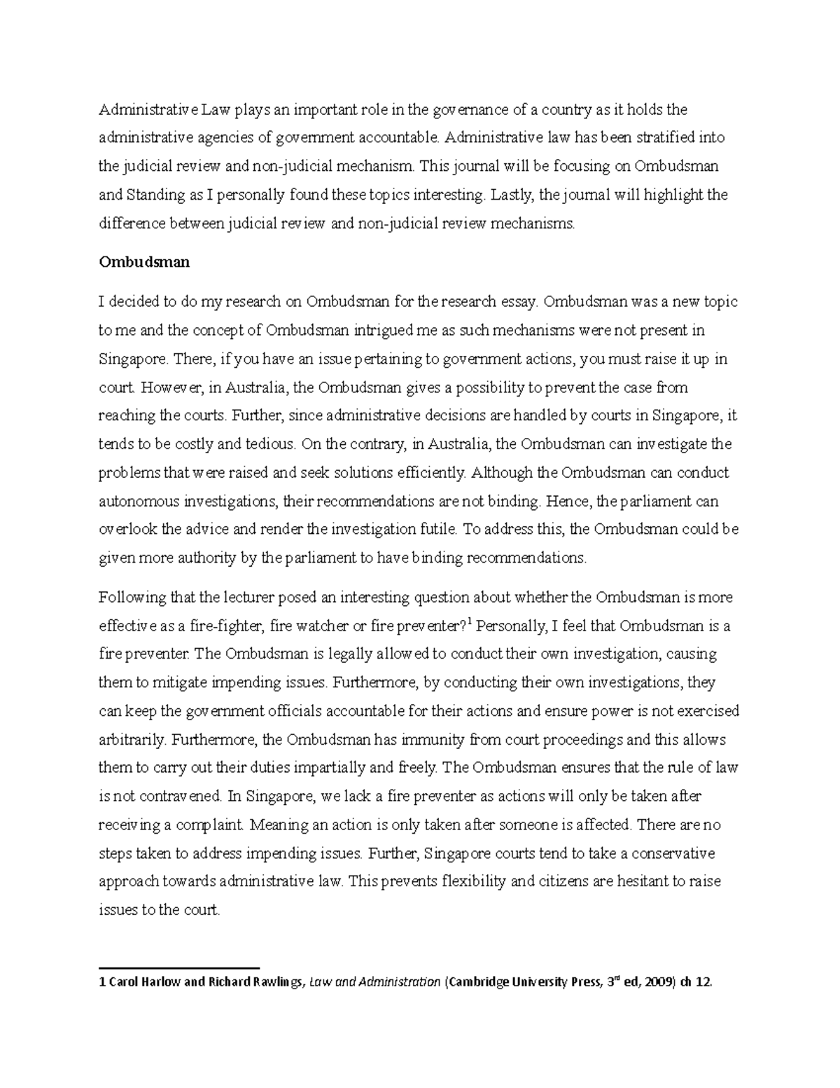 Admin Journal assignment - Administrative Law plays an important role ...